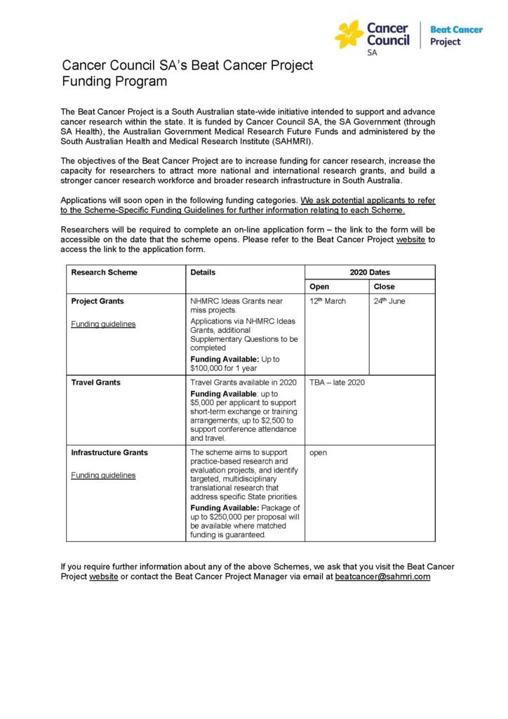 Cancer Council SA's Beat Cancer Project Funding Program - Flinders ...